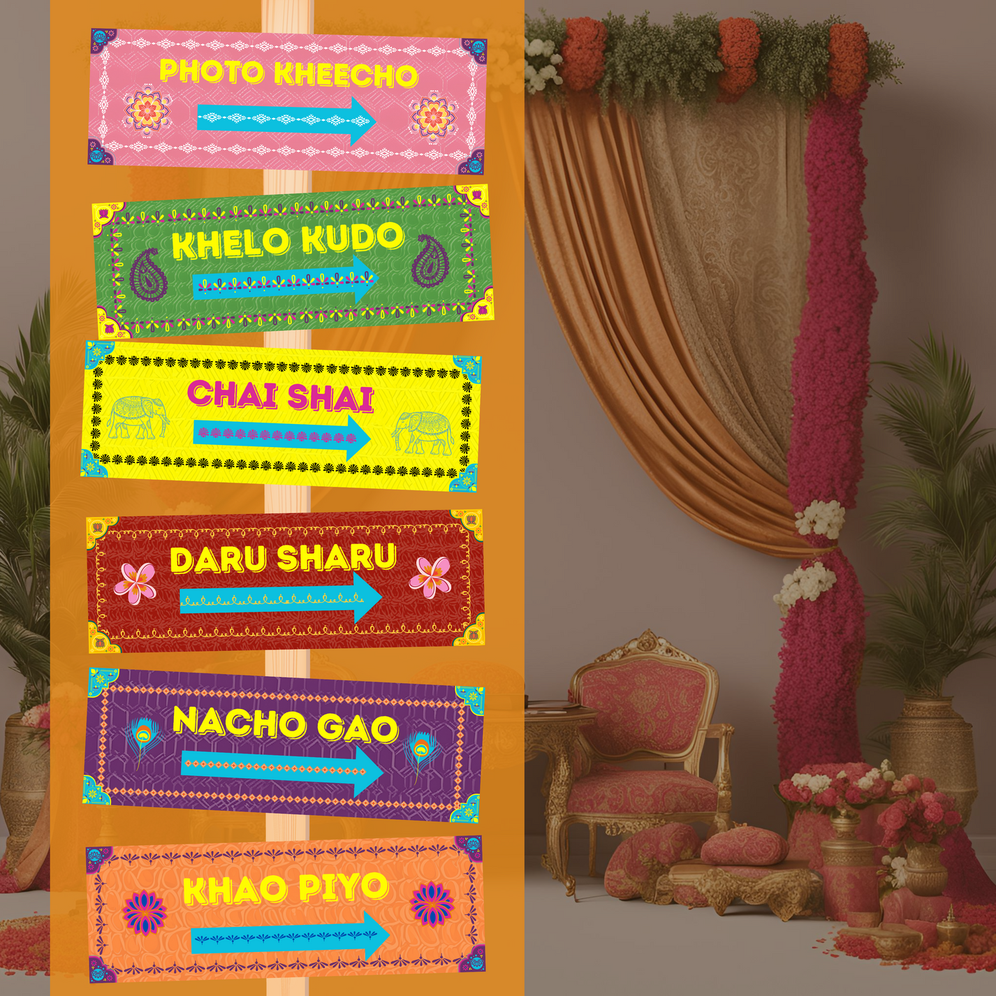 Quirky Mehndi Signs - Digital Directional Welcome Signs – Bansal Designs