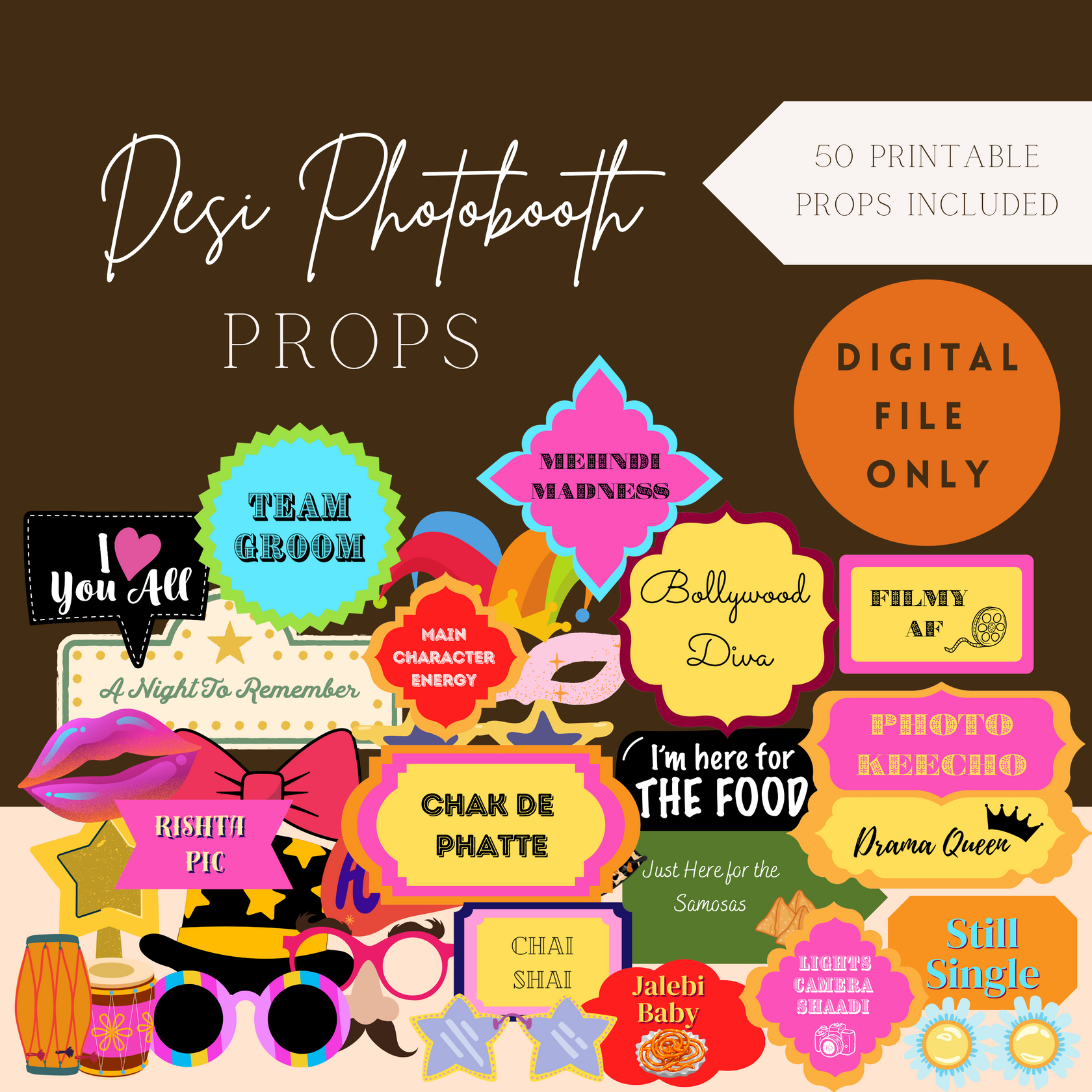 Desi Photo Booth Printable Props Digital Download – Bansal Designs