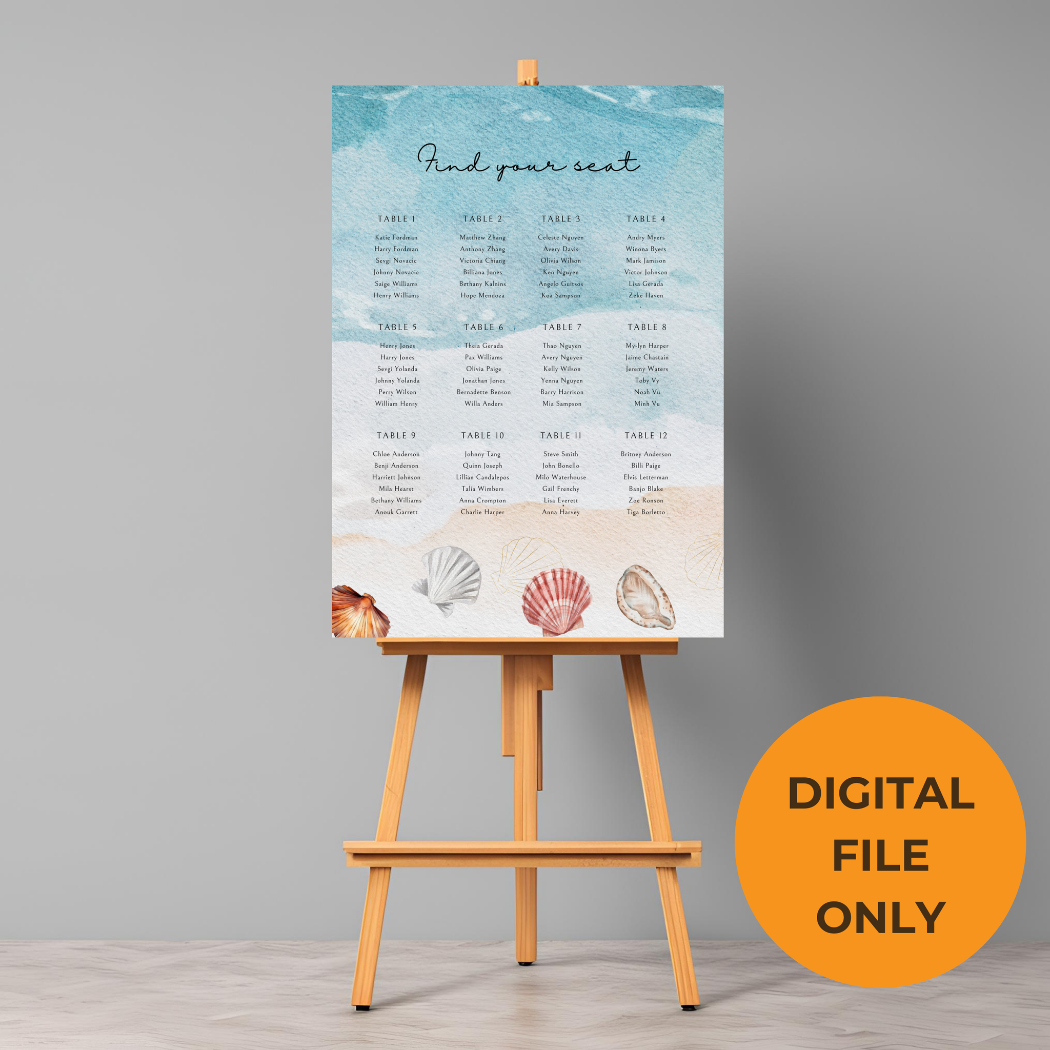 Destination Wedding Beach Seating Plan Digital Download - Online Templ ...