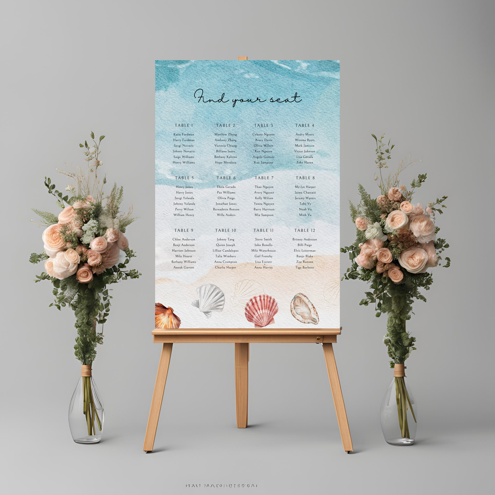 Destination Wedding Beach Seating Plan Digital Download - Online Templ ...