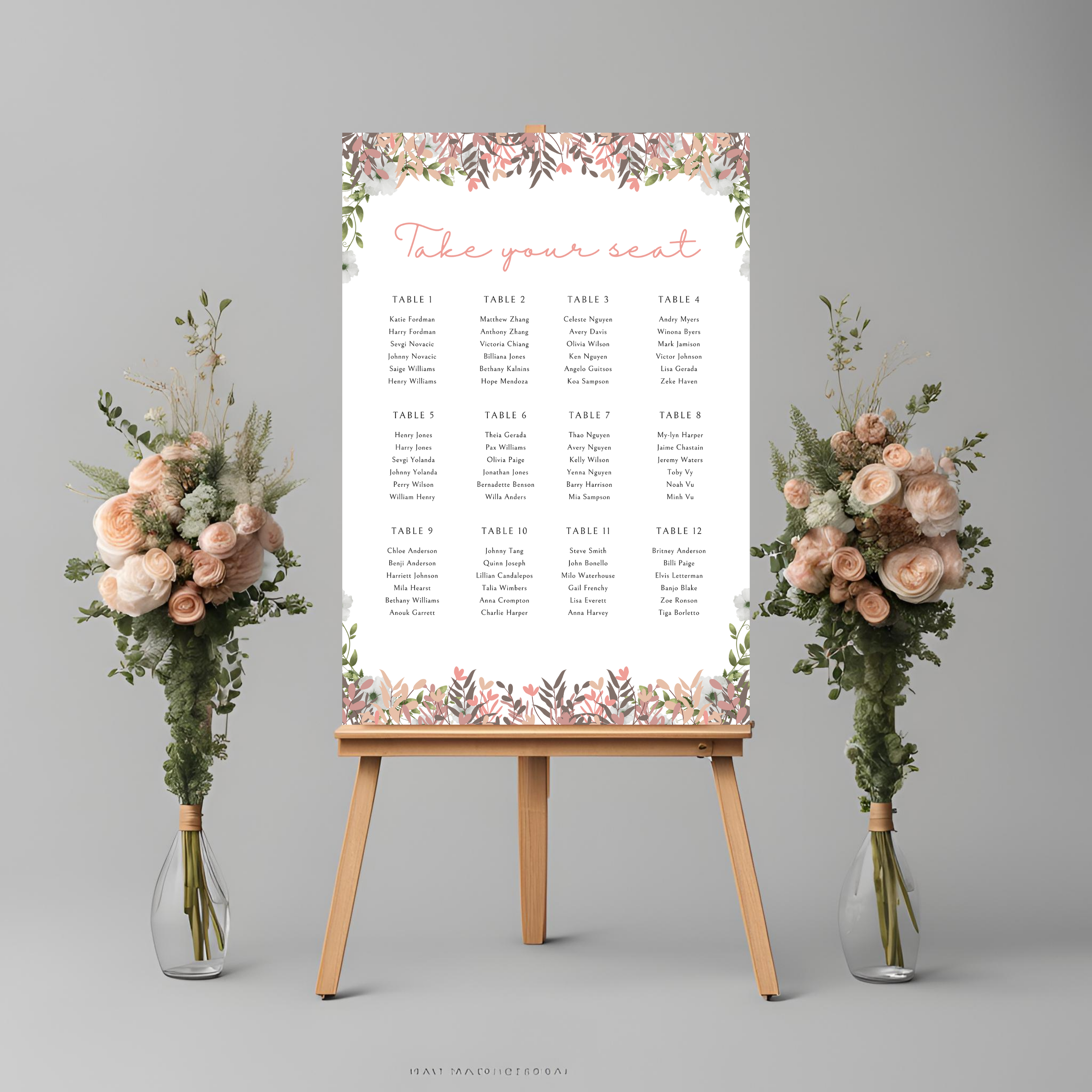 Civil Wedding Minimalist Seating Plan Digital Download - Online Templa ...