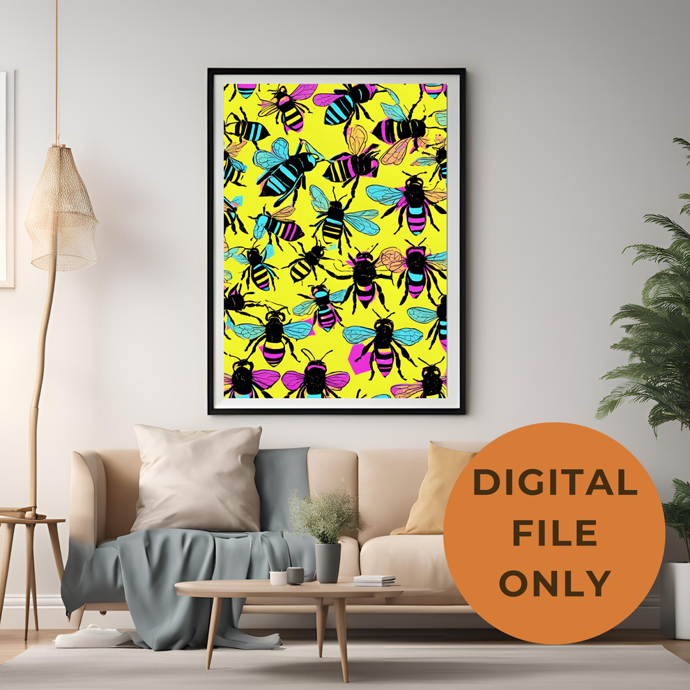 Retro Neon Bee Pop Art Pattern - Digital Printable Template – Bansal ...